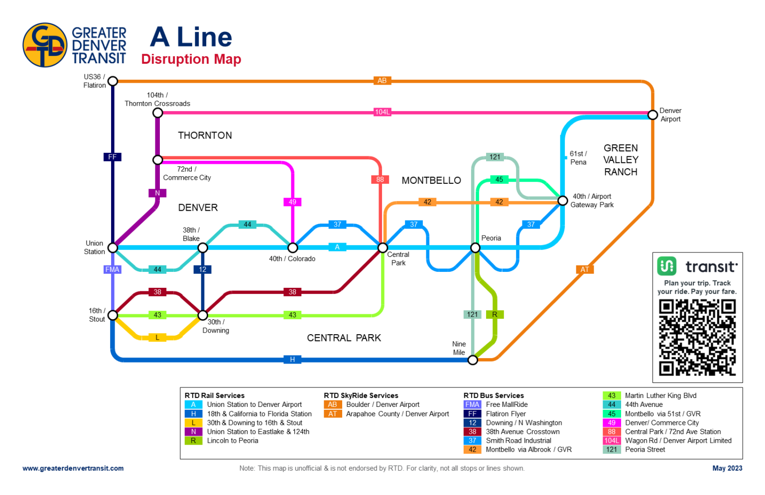 A Line Disruption Map - Greater Denver Transit