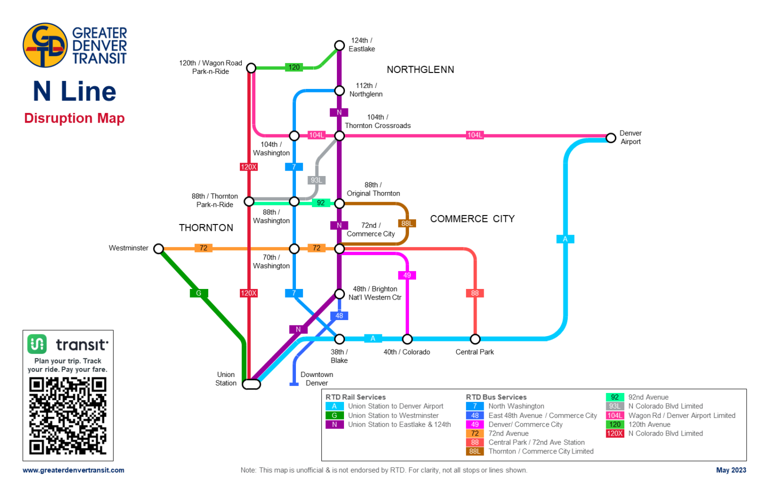 N Line Disruption Map - Greater Denver Transit