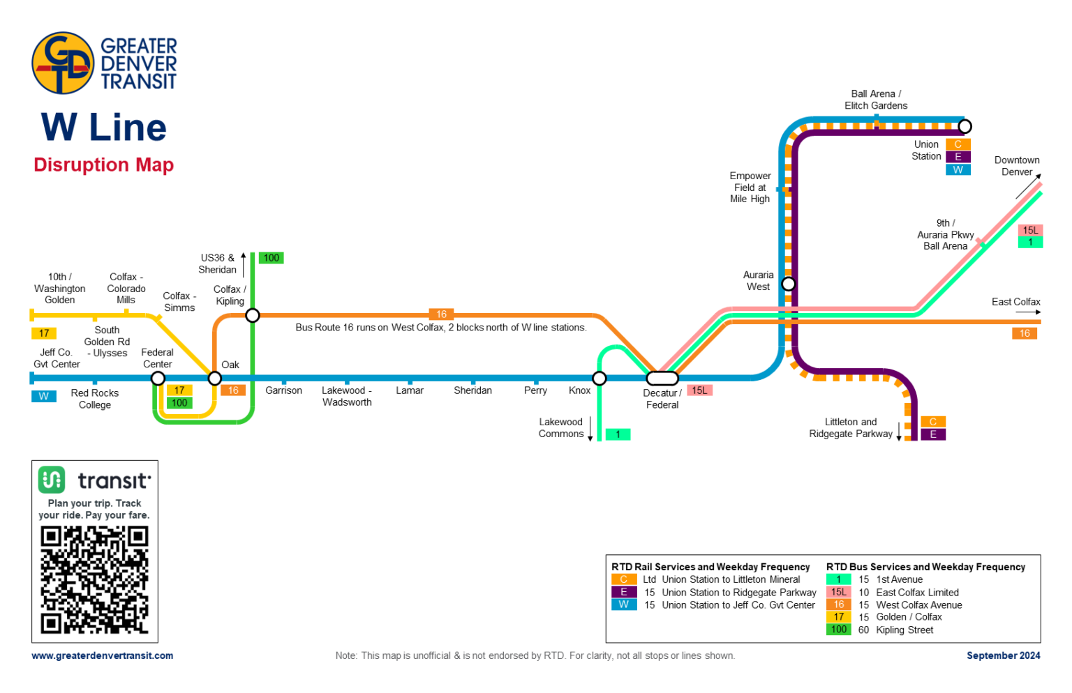 W Line Disruption Map - Greater Denver Transit