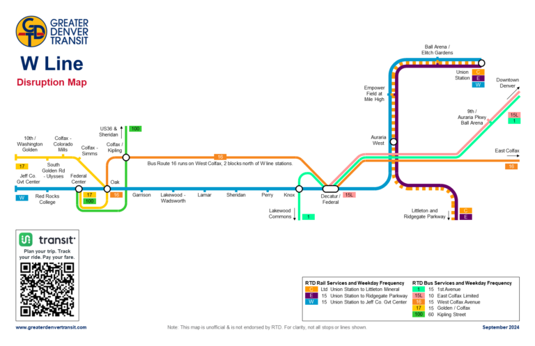 W Line Disruption Map - Greater Denver Transit