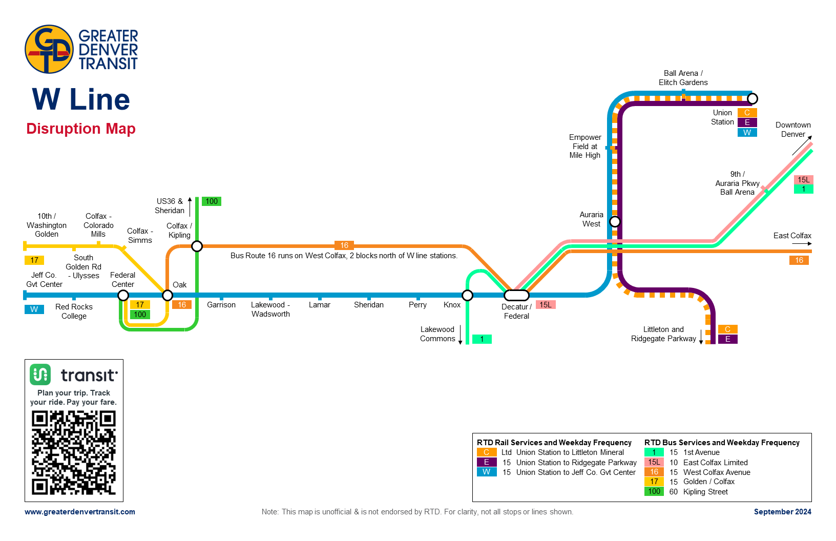 W Line Disruption Map - Greater Denver Transit